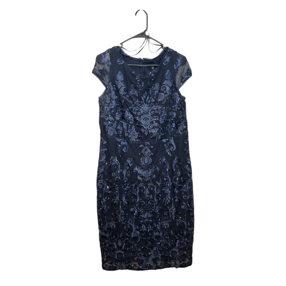 MARINA | Dresses | Marina Navy Blue Sequin Embellished Sheath Dress ...